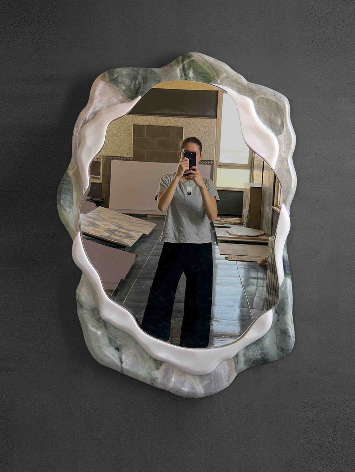 Geology Mirror in Verde Aurora Marble – Cairo Stone Studio